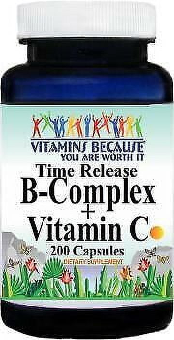 Vitamins Because B-Complex + Vitamin C 200 Capsules (Or 2x100 ...