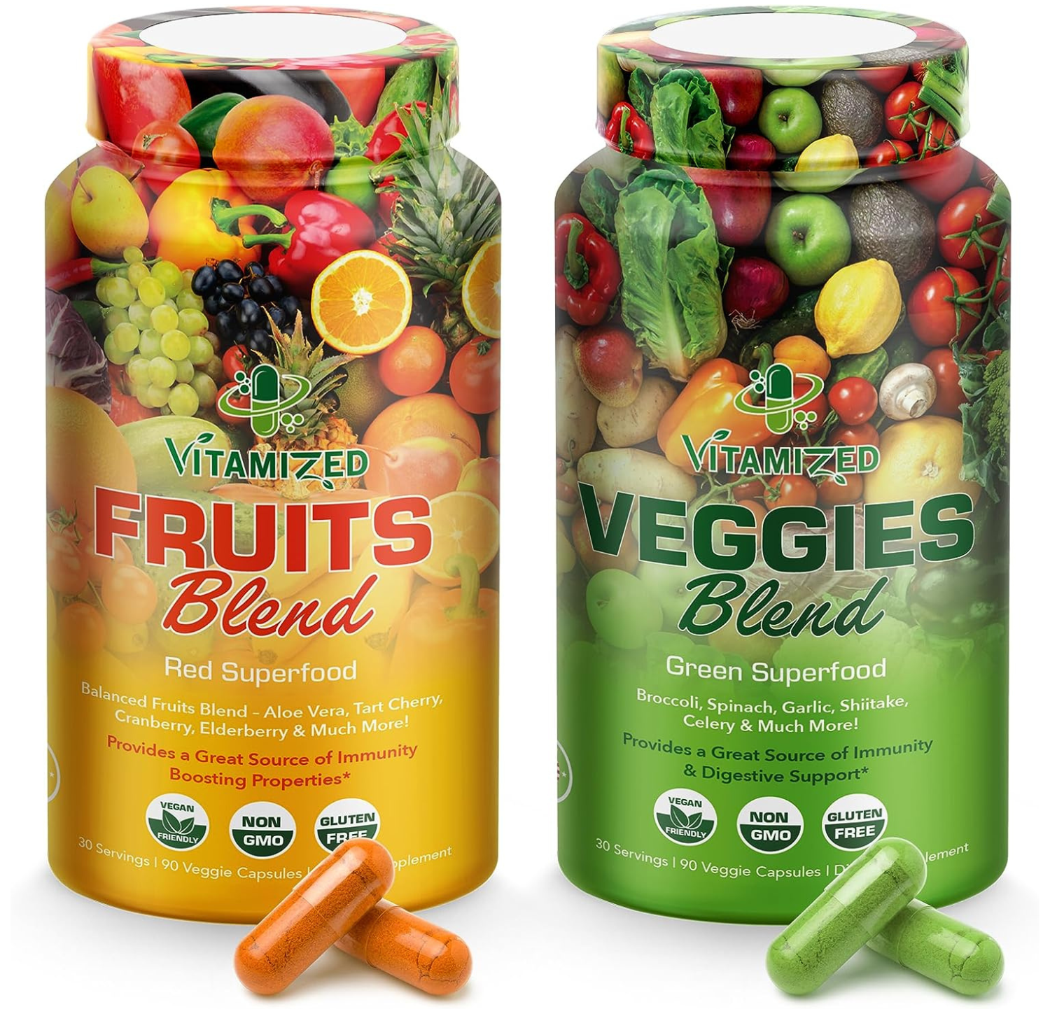 Vitamized Daily Fruit and Veggie Capsules, Immune Support, 180 Count ...