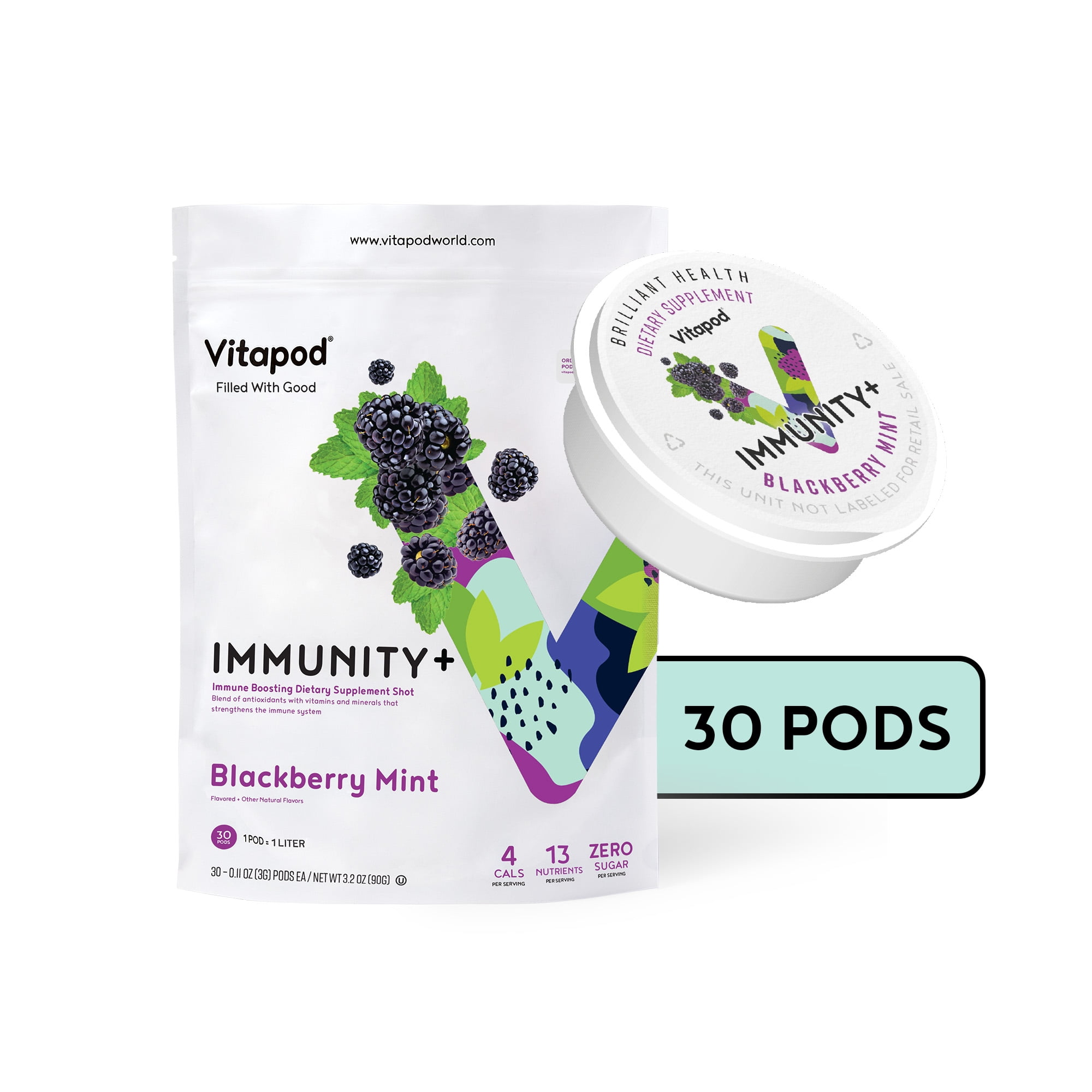 Vitapod Immunity+ Blackberry Mint - Hydration & Immune Support - 30 ...