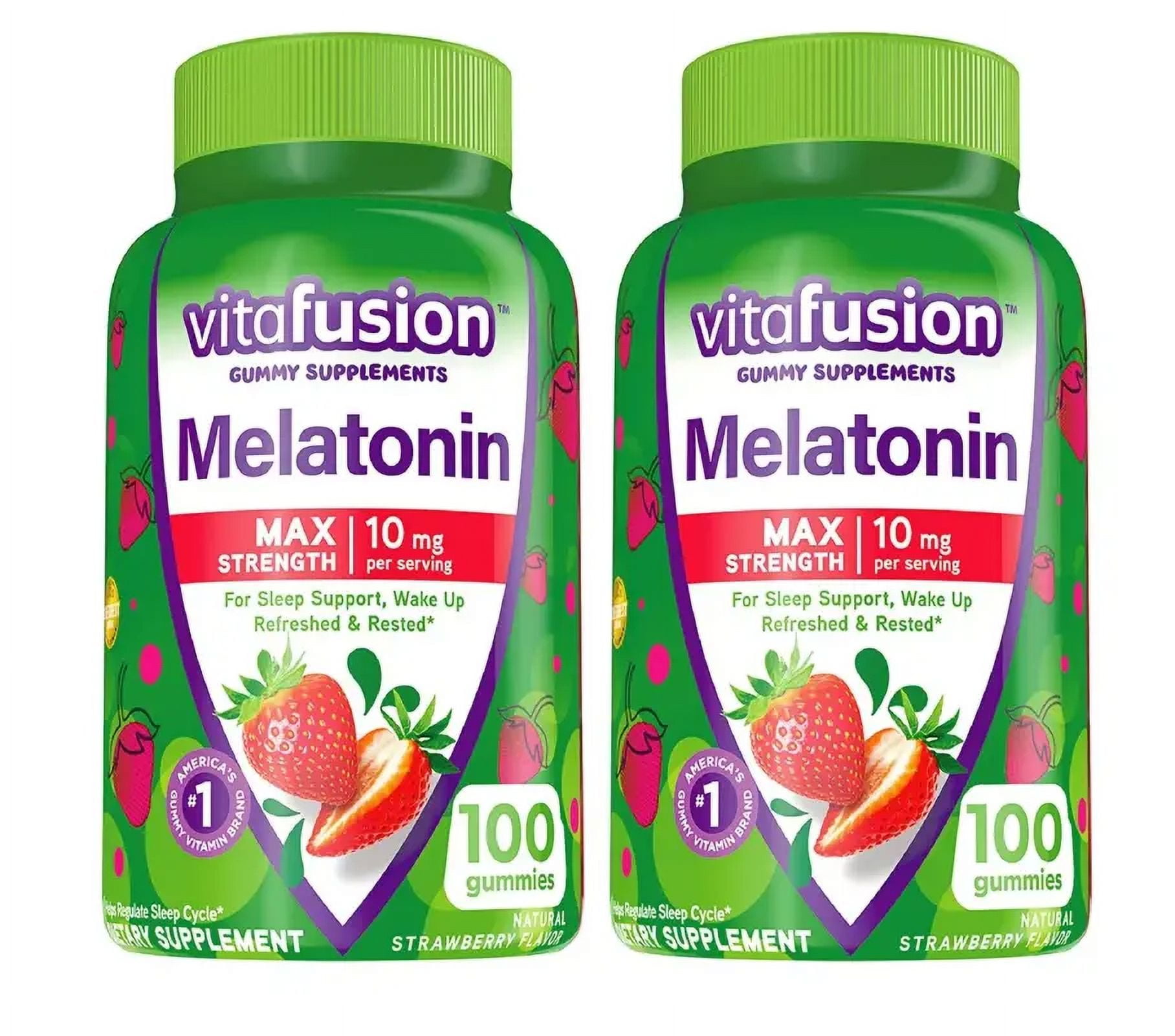 Vitafusion Melatonin Max Strength Gummies, 10 mg, Strawberry, 100 ...