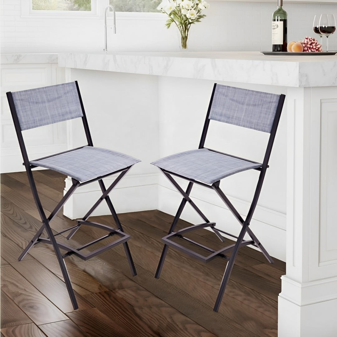 Vitarpatio 2 Piece Foldable Bar Chairs, Indoor Outdoor Bar Height Folding Stools w/ Footrest ...