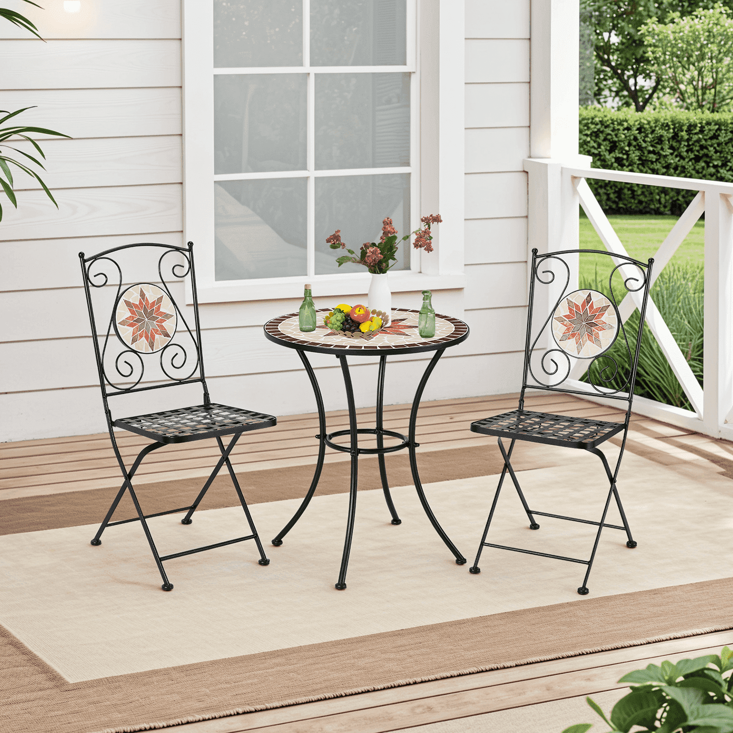 Vitarpatio 3 Piece Outdoor Patio Tile Mosaic Bistro Set, Metal Round ...