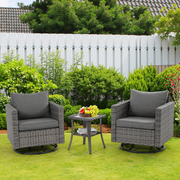 Vitarpatio 3 Piece Outdoor Swivel Gliders with Side Table, 360 ...