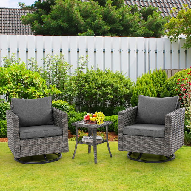 Vitarpatio 3 Piece Outdoor Swivel Gliders with Side Table, 360 ...