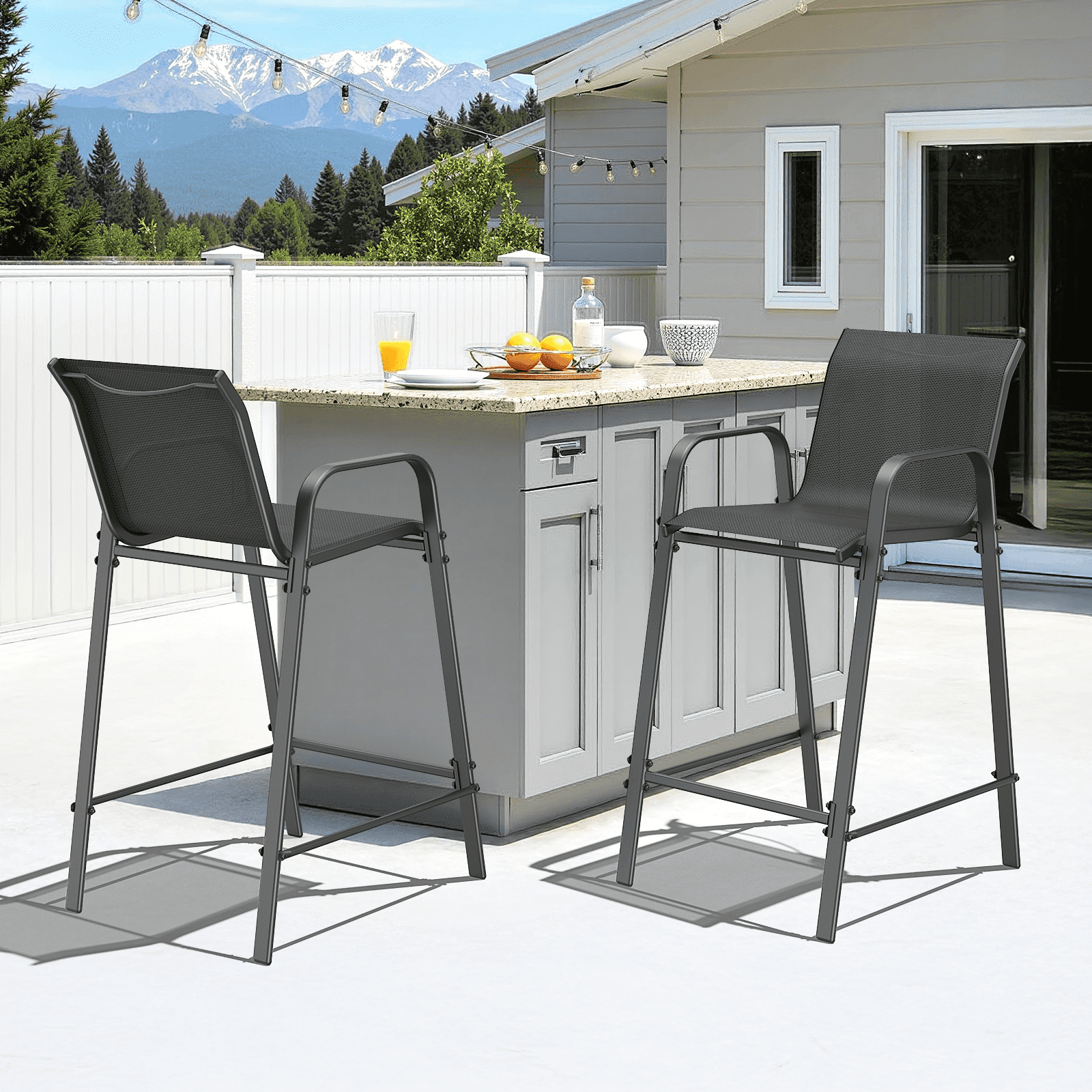 Vitarpatio Outdoor Bar Stools Set of 2, Patio Bar Height Stool Outdoor ...