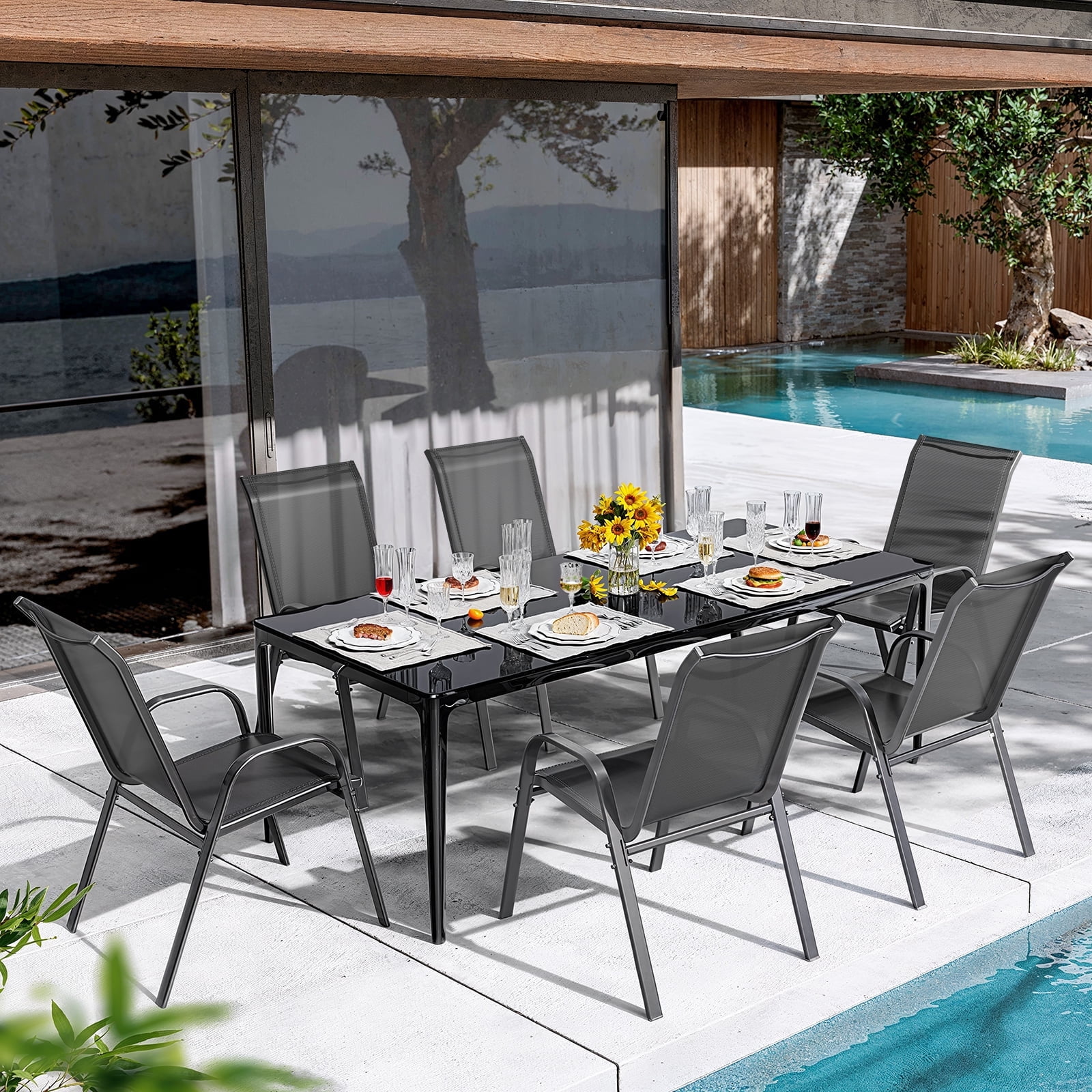 Vitarpatio Outdoor Patio Dining Chairs Set of 6, Stackable Patio Chair ...