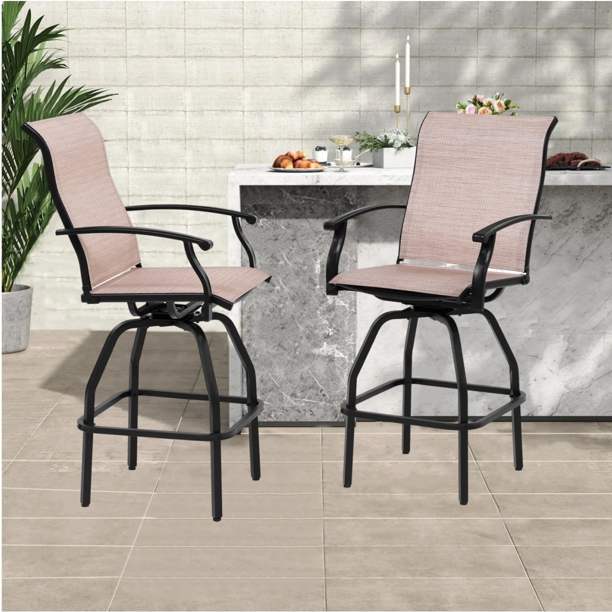 Vitarpatio 2 Pcs Outdoor Swivel Bar Stools, Patio Bar Height Metal ...