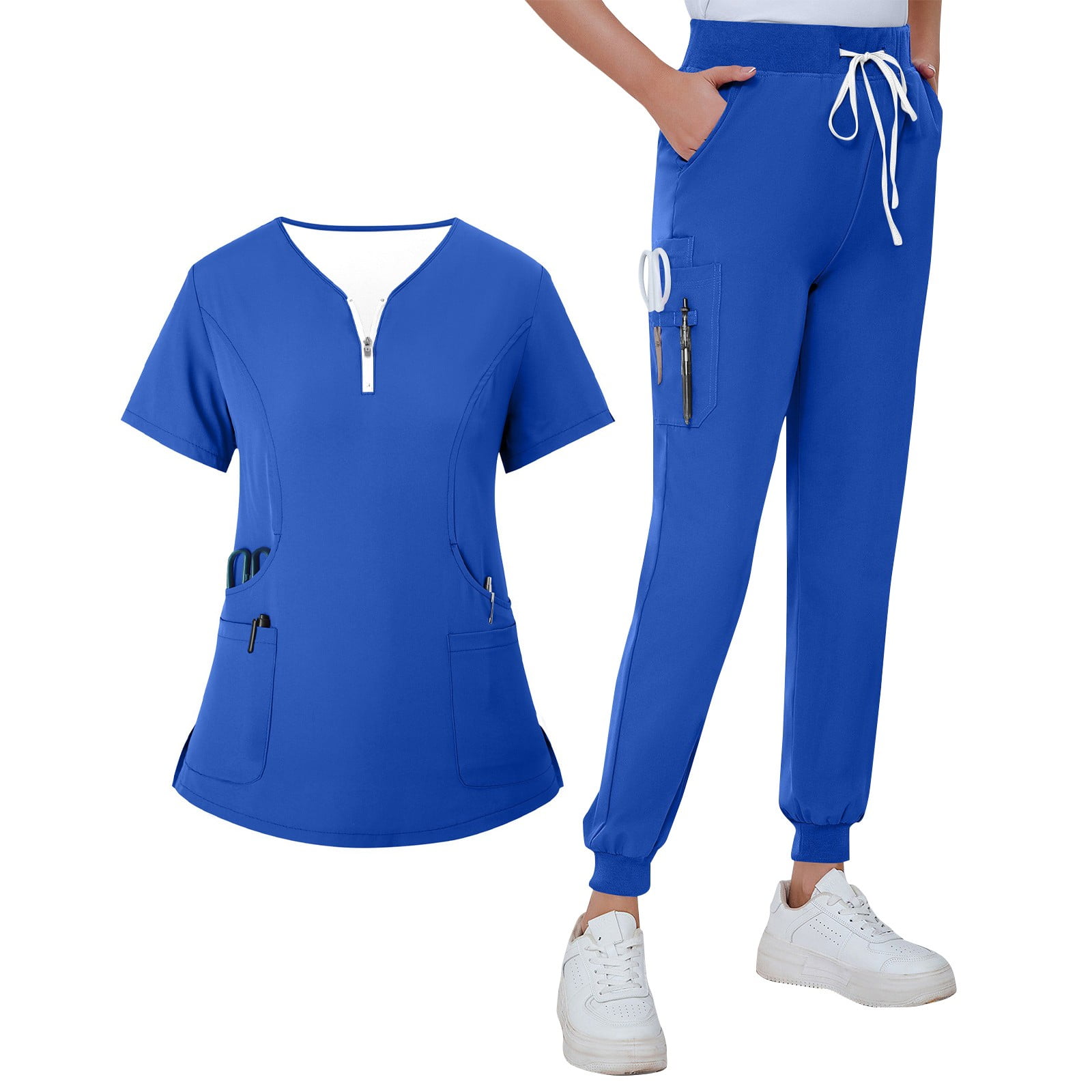 Vitastitch Black Scrubs,Summer V-Neck Zippered Pocketed Loose Nursing ...
