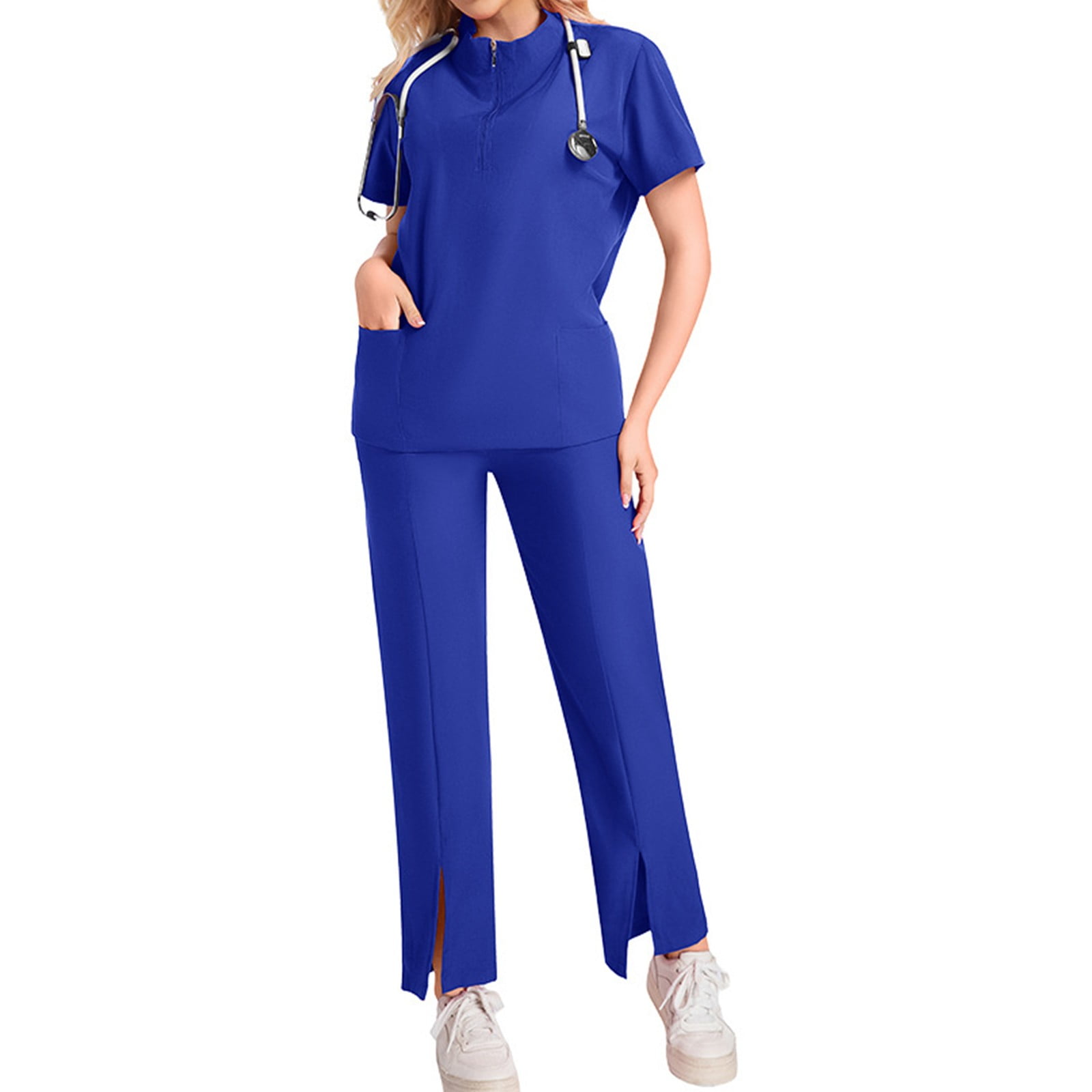 Vitastitch Scrub Sets for Woman, Women's Solid Color High Collar Pocket ...