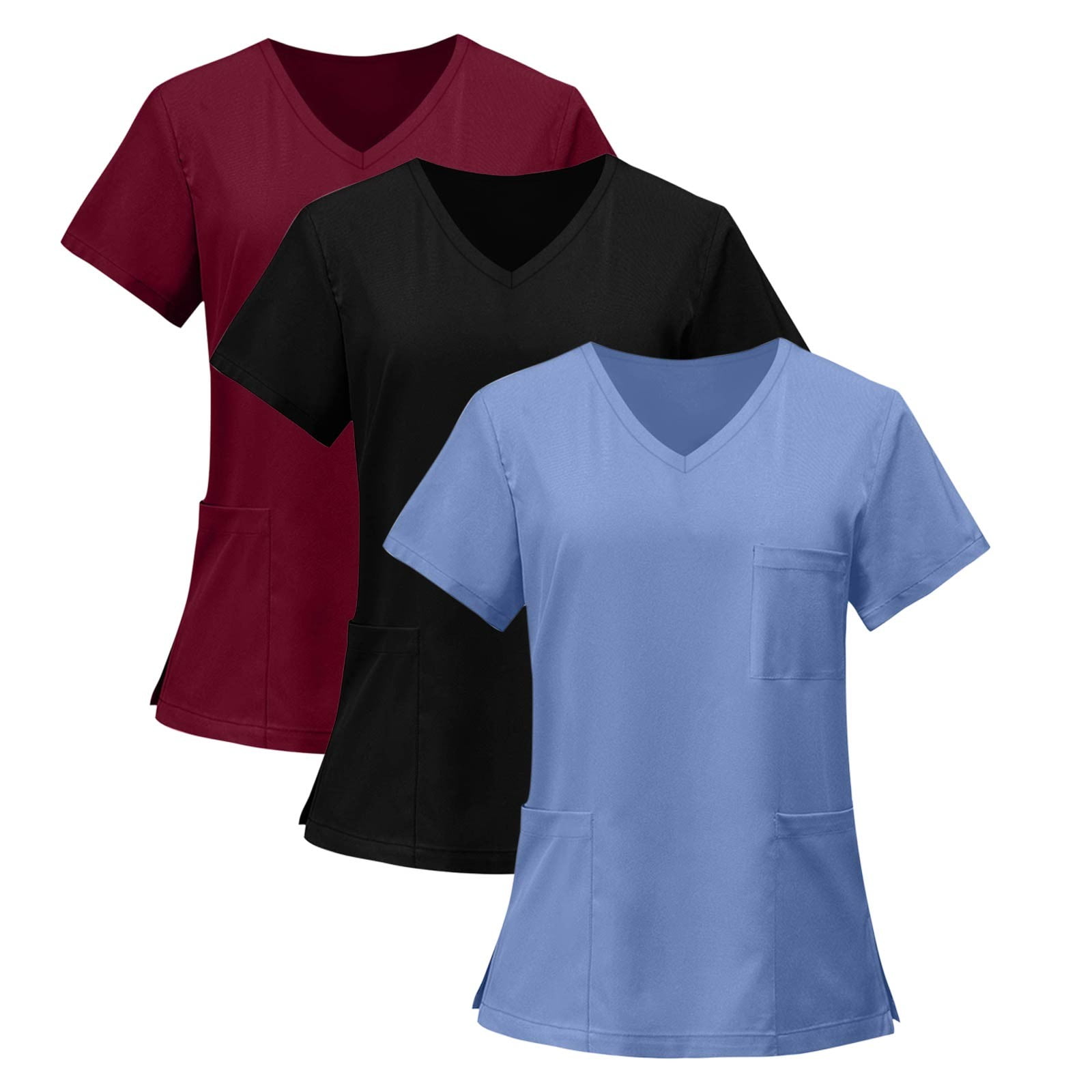Vitastitch Scrubs for Women 3-Pack Pure Color V-Neck Short Sleeve Scrub ...