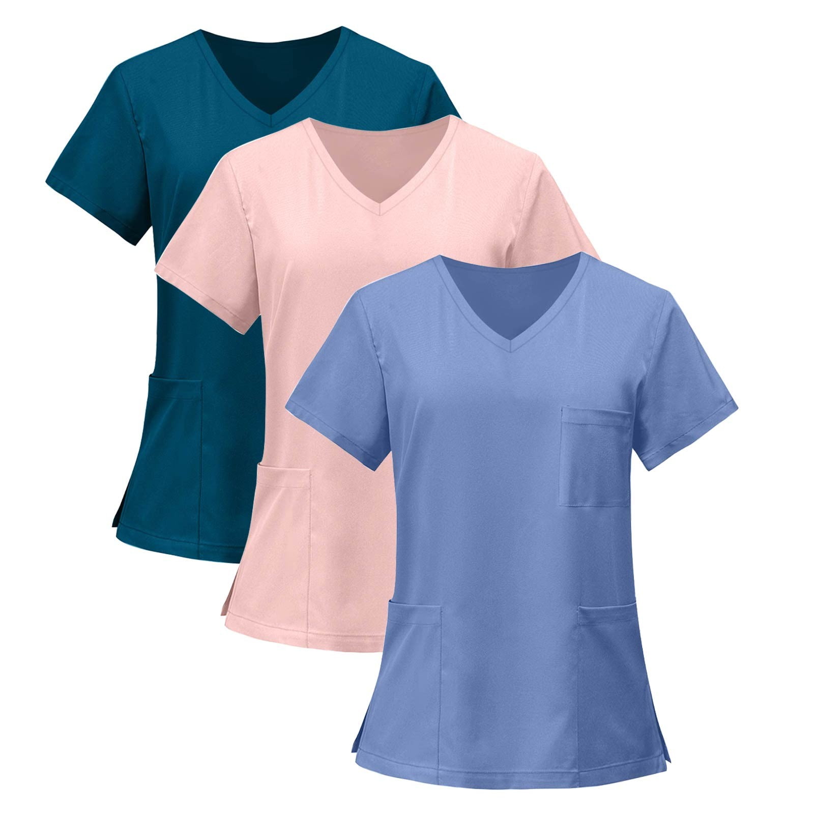 Vitastitch Scrubs for Women 3-Pack Pure Color V-Neck Short Sleeve Scrub ...