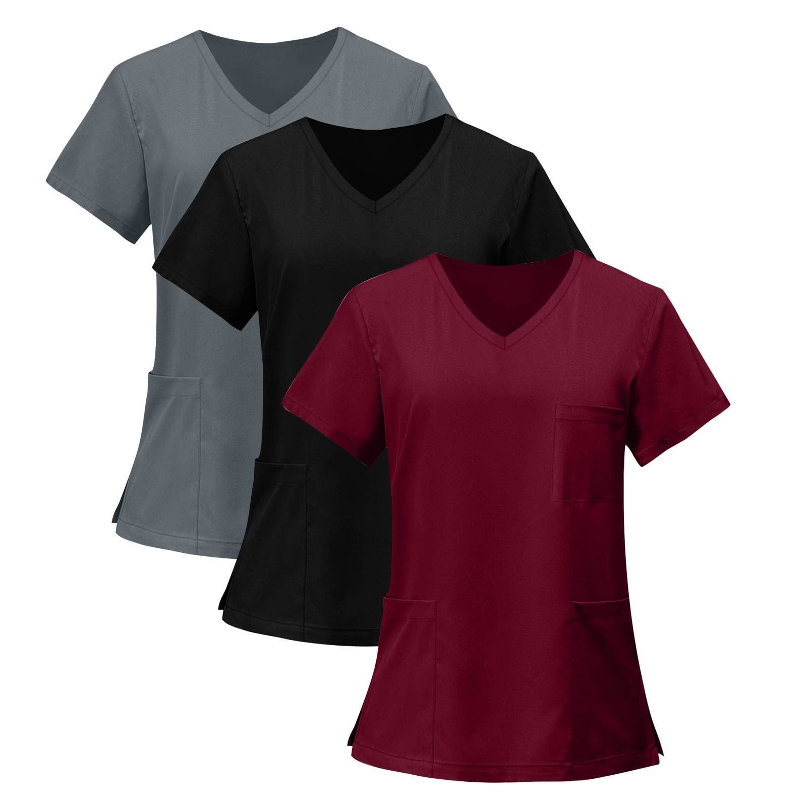 Vitastitch Scrubs for Women 3-Pack Pure Color V-Neck Short Sleeve Scrub ...
