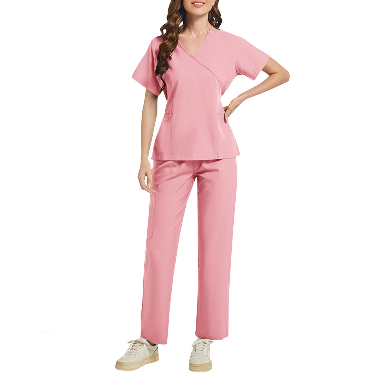 Vitastitch Women's Scrubs 2-Piece Set V-Neck Back Tie Breathable Nurse ...