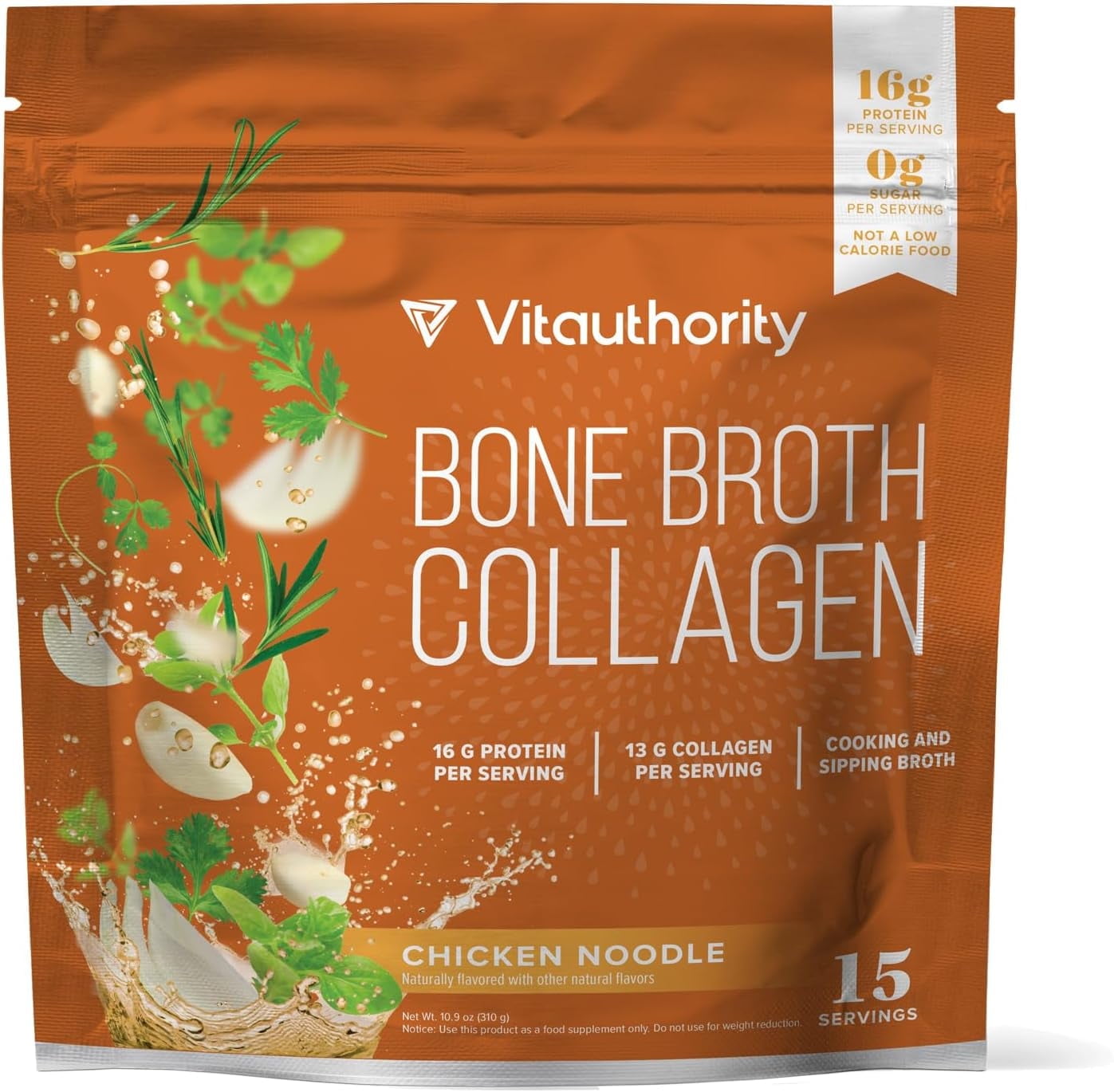 Vitauthority Bone Broth Collagen Delicious Chicken Noodle Flavored ...