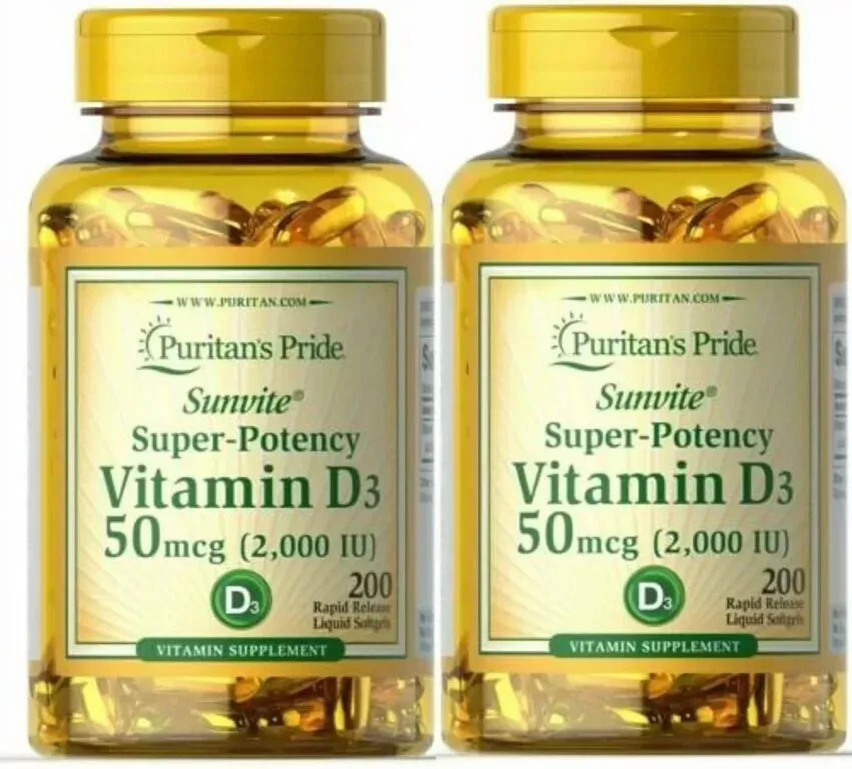 Vitazens 2X Puritan's Pride Vitamin D3 50 mcg (2000 IU) - (400 Softgels ...