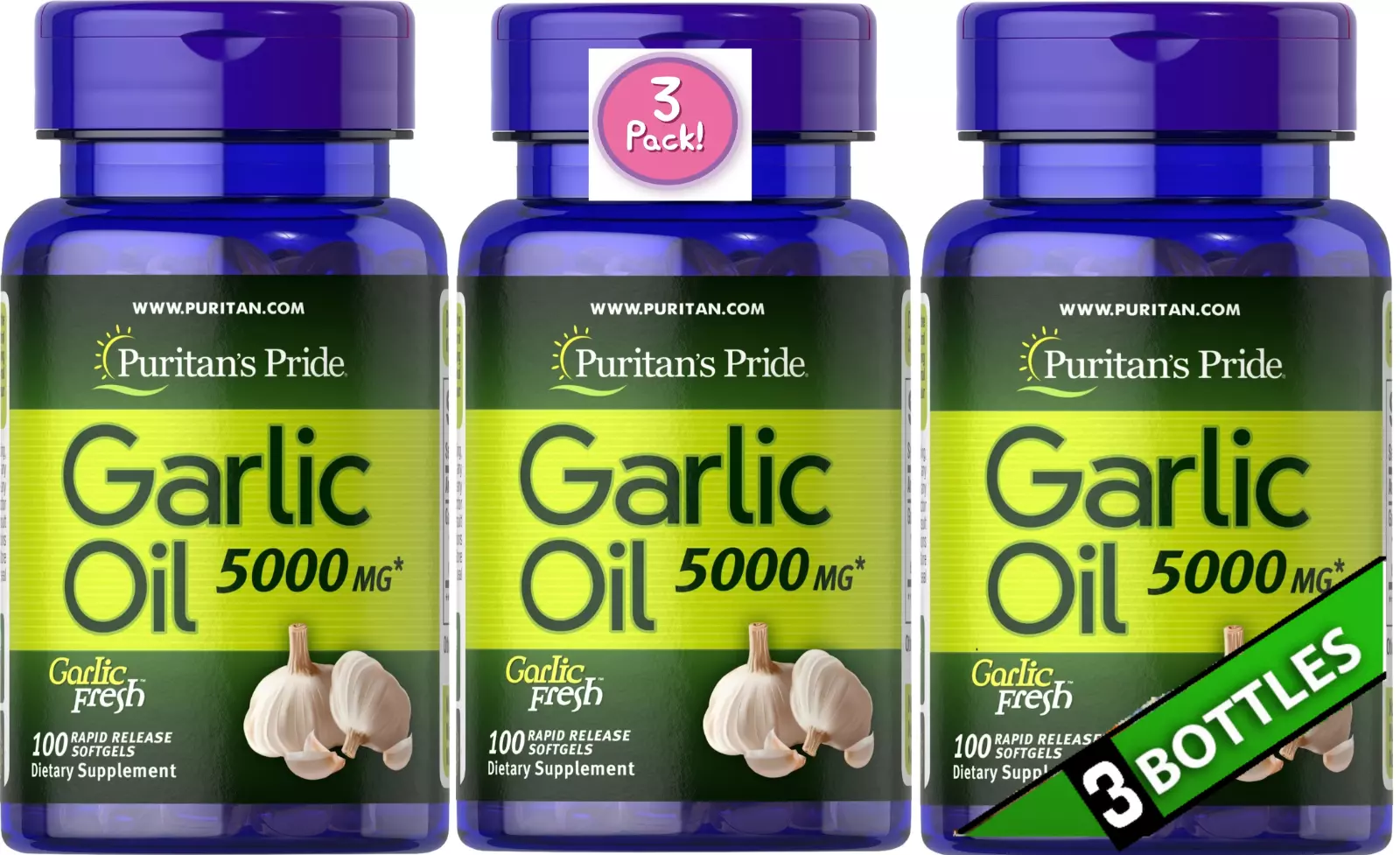 Vitazens 3 Pack Garlic Oil 5000mg 300 Rapid Release Softgels (3x100 ...