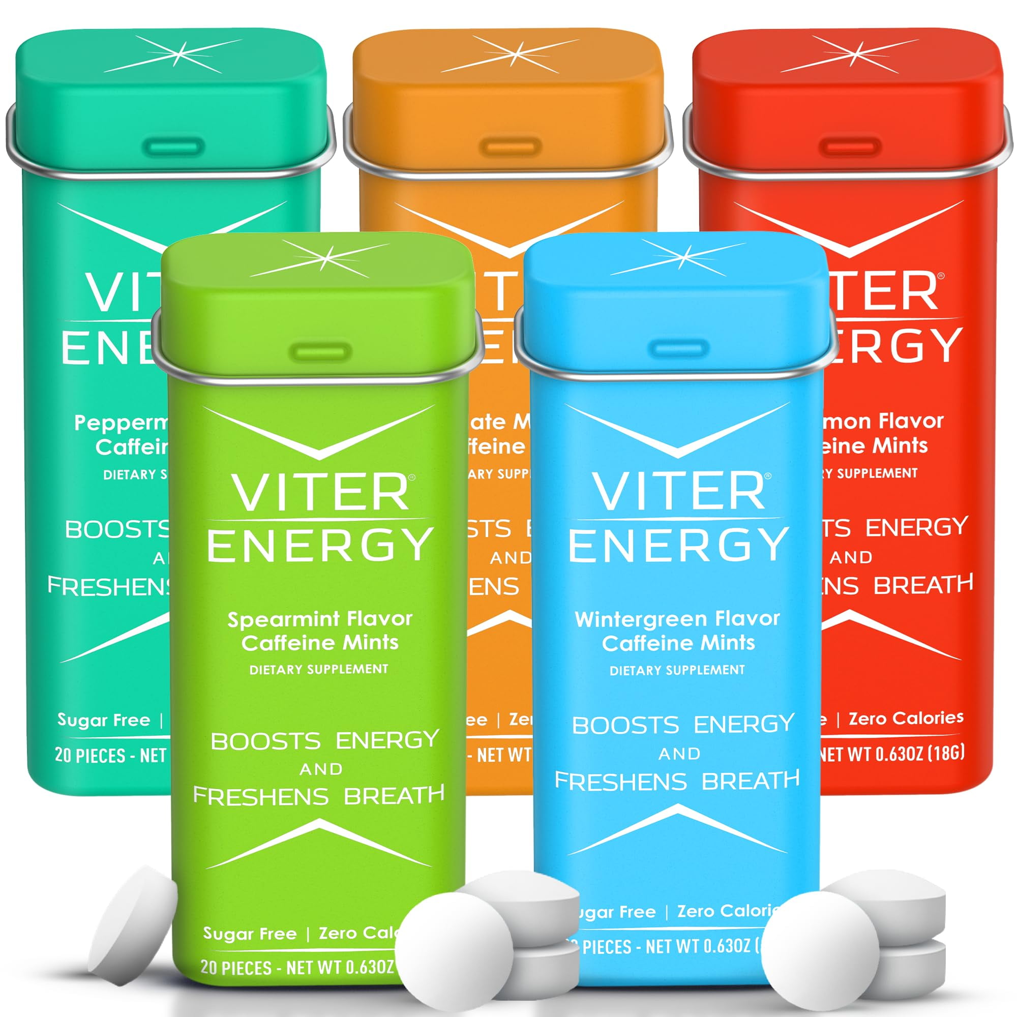 Viter Energy 40mg Caffeine Mints - Sugar Free, B Vitamins, Vegan ...