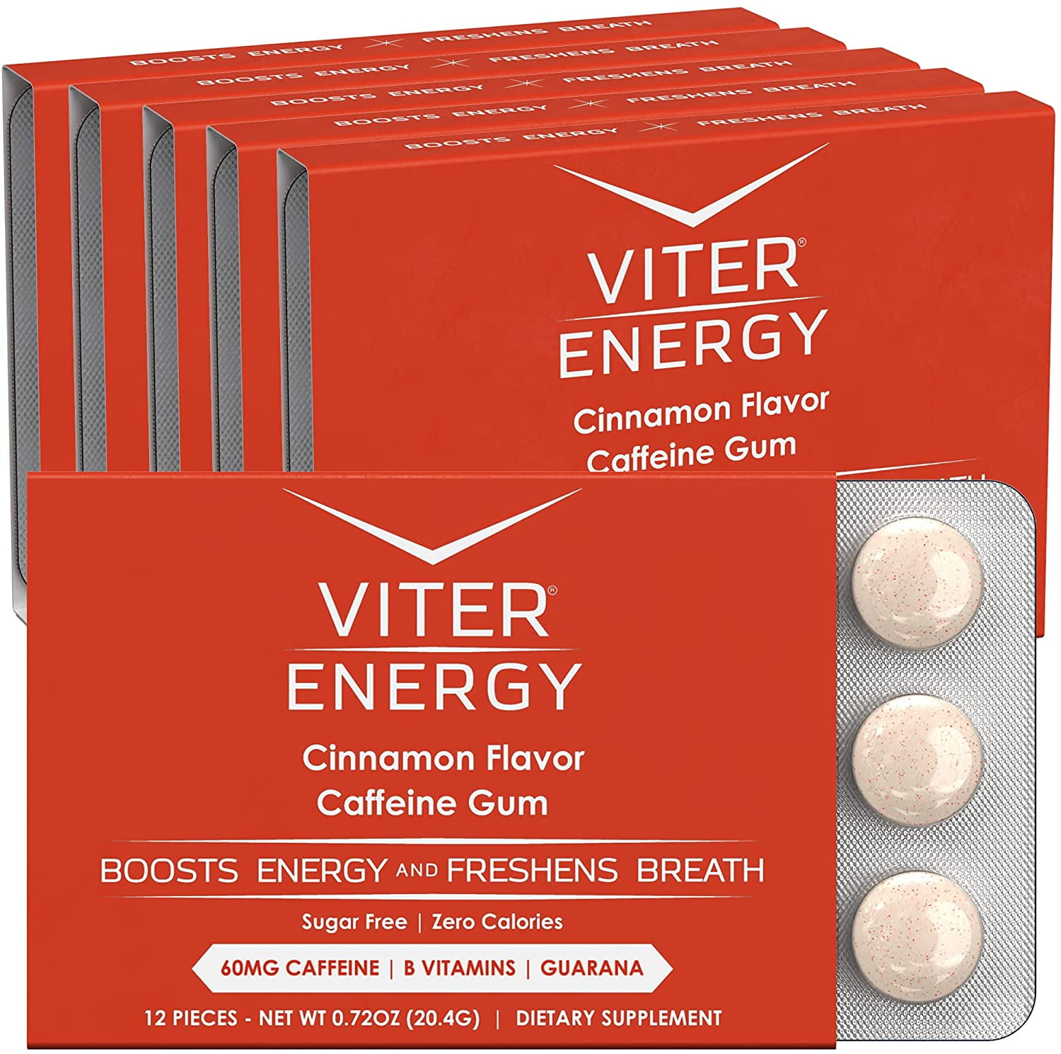 Viter Energy Chewing Gum 60mg Caffeine & B Vitamins, Cinnamon - 72 ...