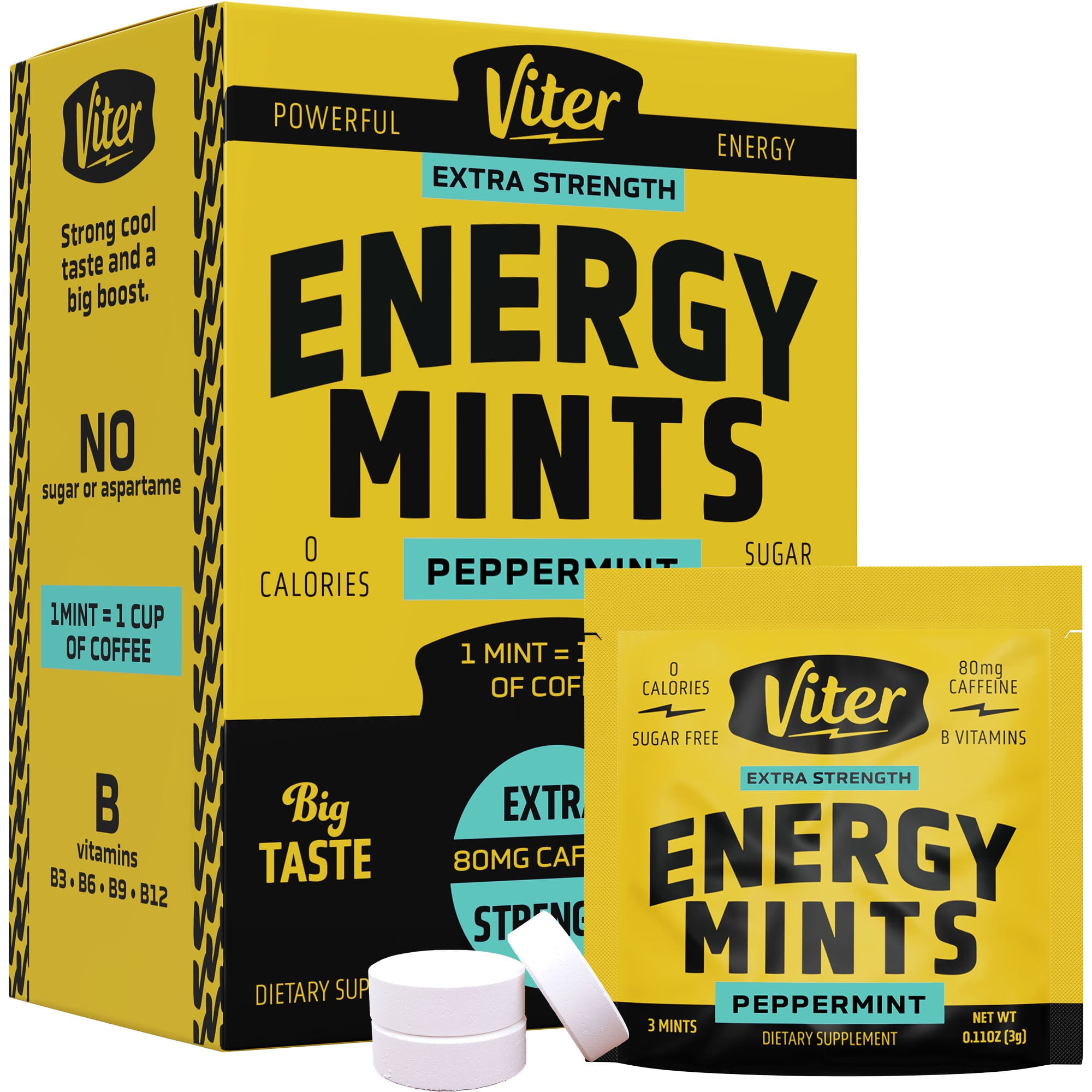 Viter Energy Extra Strength Mints 80mg Caffeine & B Vitamins ...