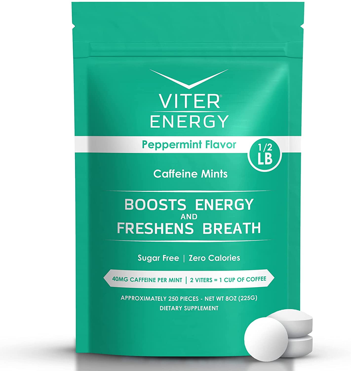 Viter Energy Mints 40mg Caffeine & B Vitamins, Peppermint - 250 Count ...