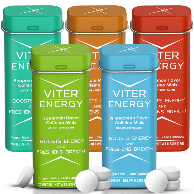 Viter Energy Mints 40mg Caffeine & B Vitamins, Variety Flavors - 5 Pack ...