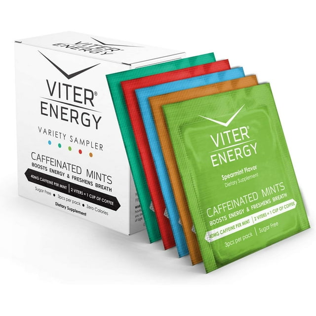 Viter Energy Mints 40mg Caffeine & B Vitamins, Variety Flavors Sampler ...