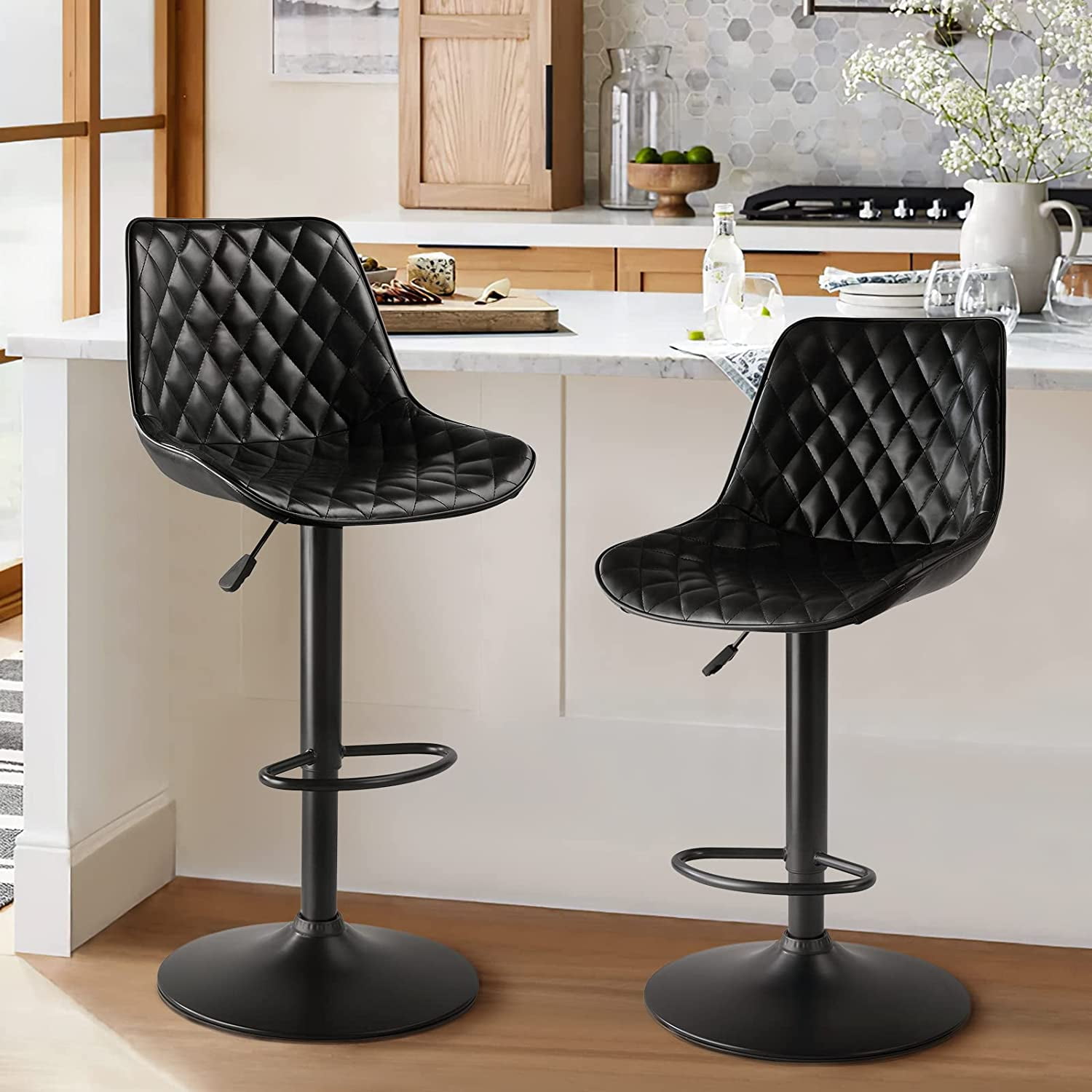 Vitesse Adjustable 24-33in Faux Leather Bar Stools Set of 2, Swivel ...