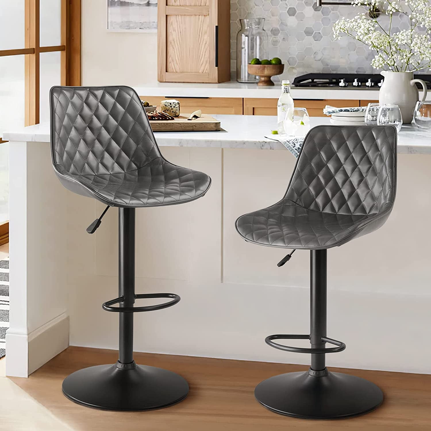 Vitesse Set of 2, Adjustable Counter Height Faux Leather Bar Stools ...