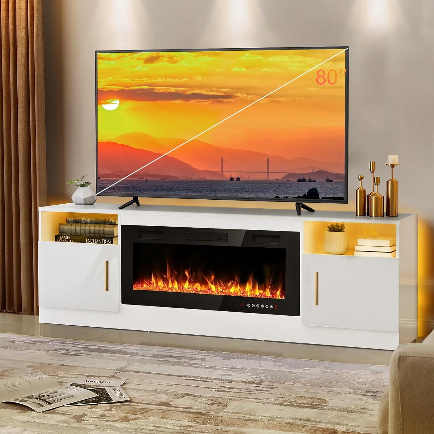 Vitesse Fireplace TV Stand with 36 inch Fireplace Up to 80" TVs ...
