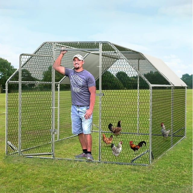 Vitesse Large Metal Chicken Coop, Walk-in Poultry Cage with Weather ...