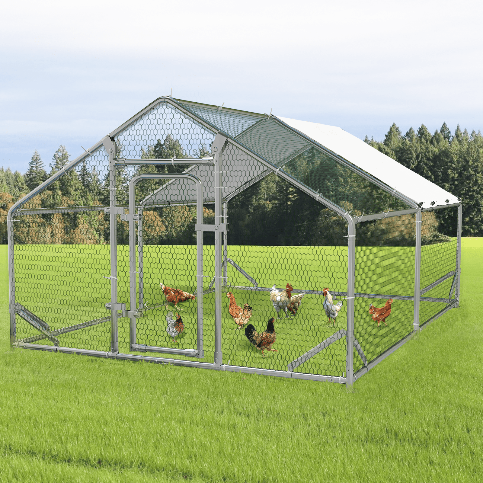 Vitesse Large Metal Chicken Coop, Predator Proof Poultry Cage, Walk in ...