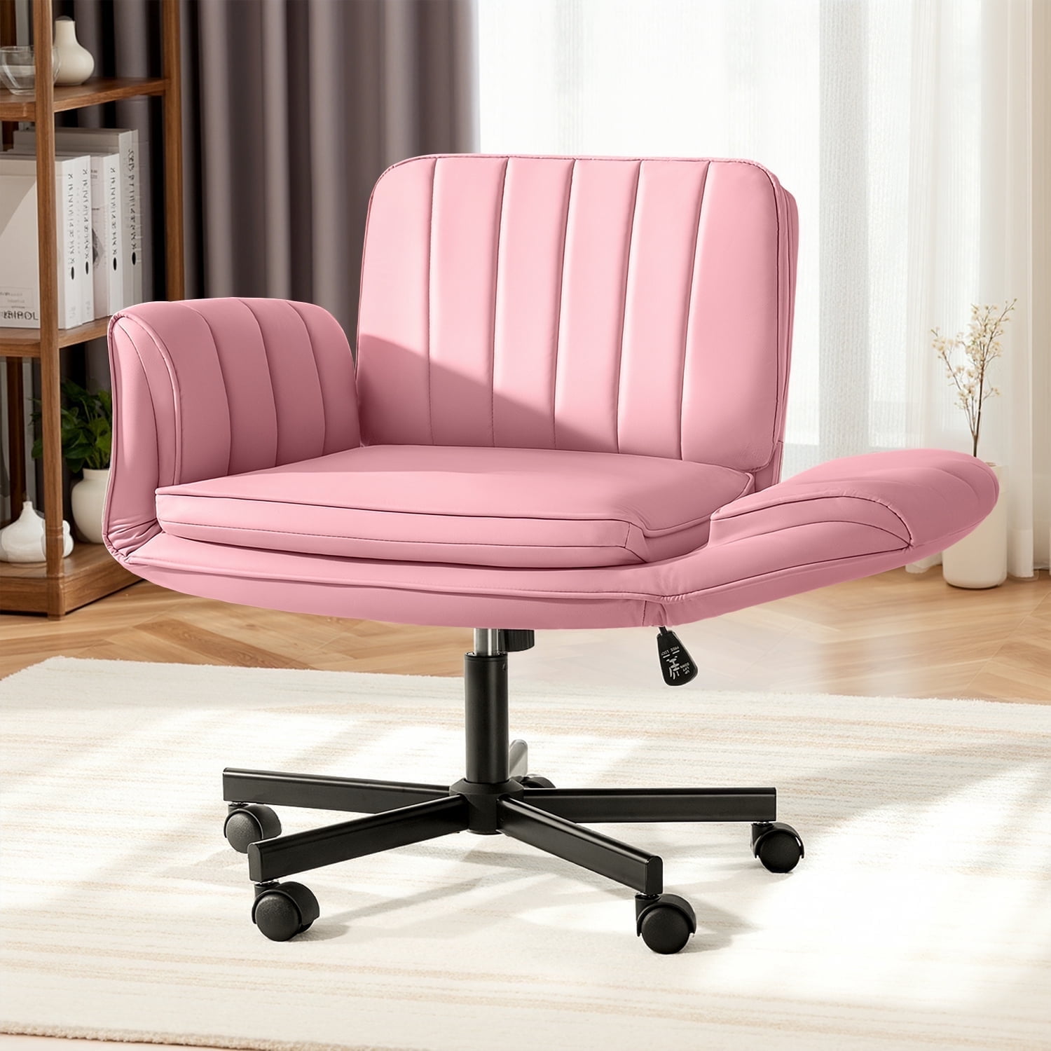 BOSSIN Pink Criss Cross Chair with Armrests & Wheels,Foldable Armrest ...