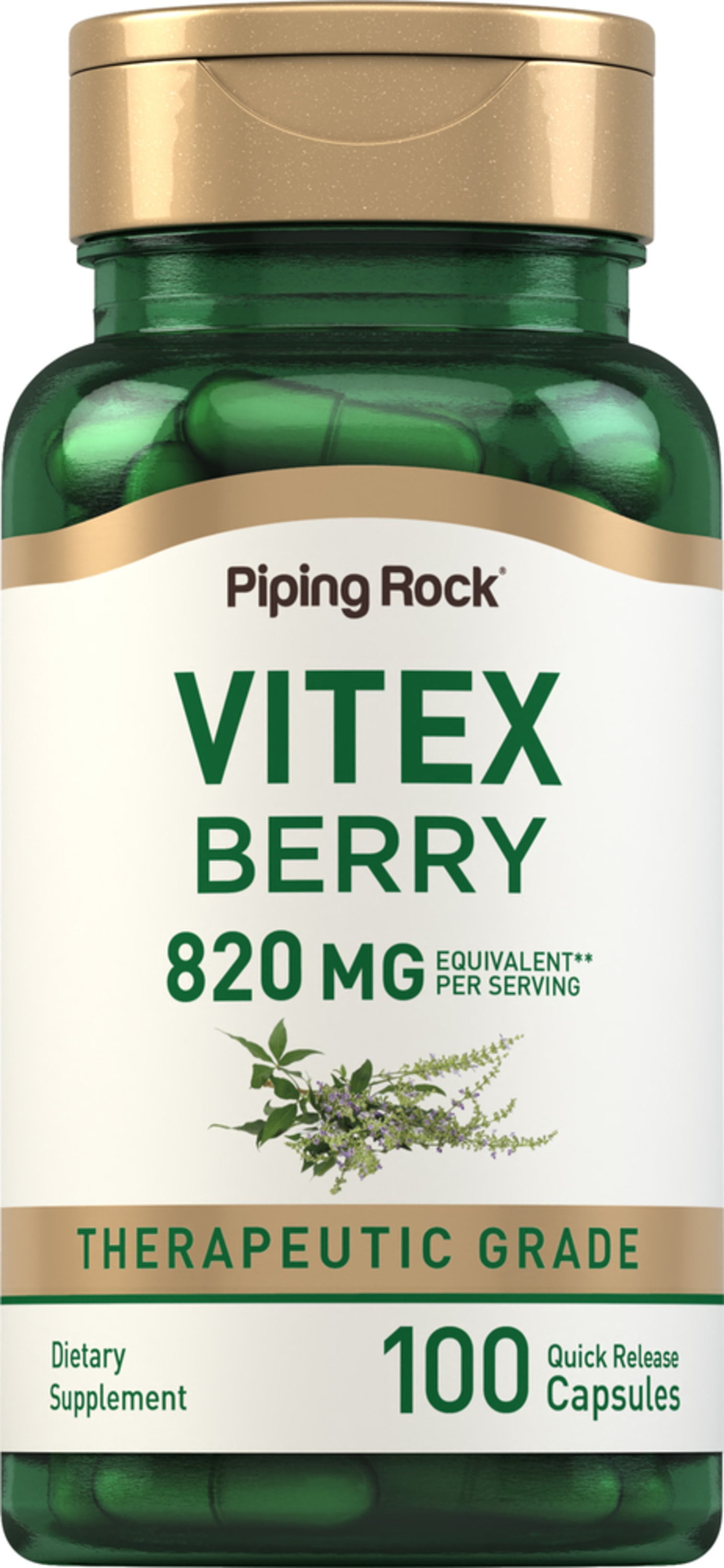 Piping Rock Vitex Chasteberry 820mg, 100 Capsules, Non-GMO, Gluten Free ...