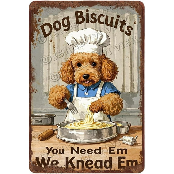 Vitnage Dog Metal Sign - Poodle Biscuits You Need Em We Knead Em Sign ...
