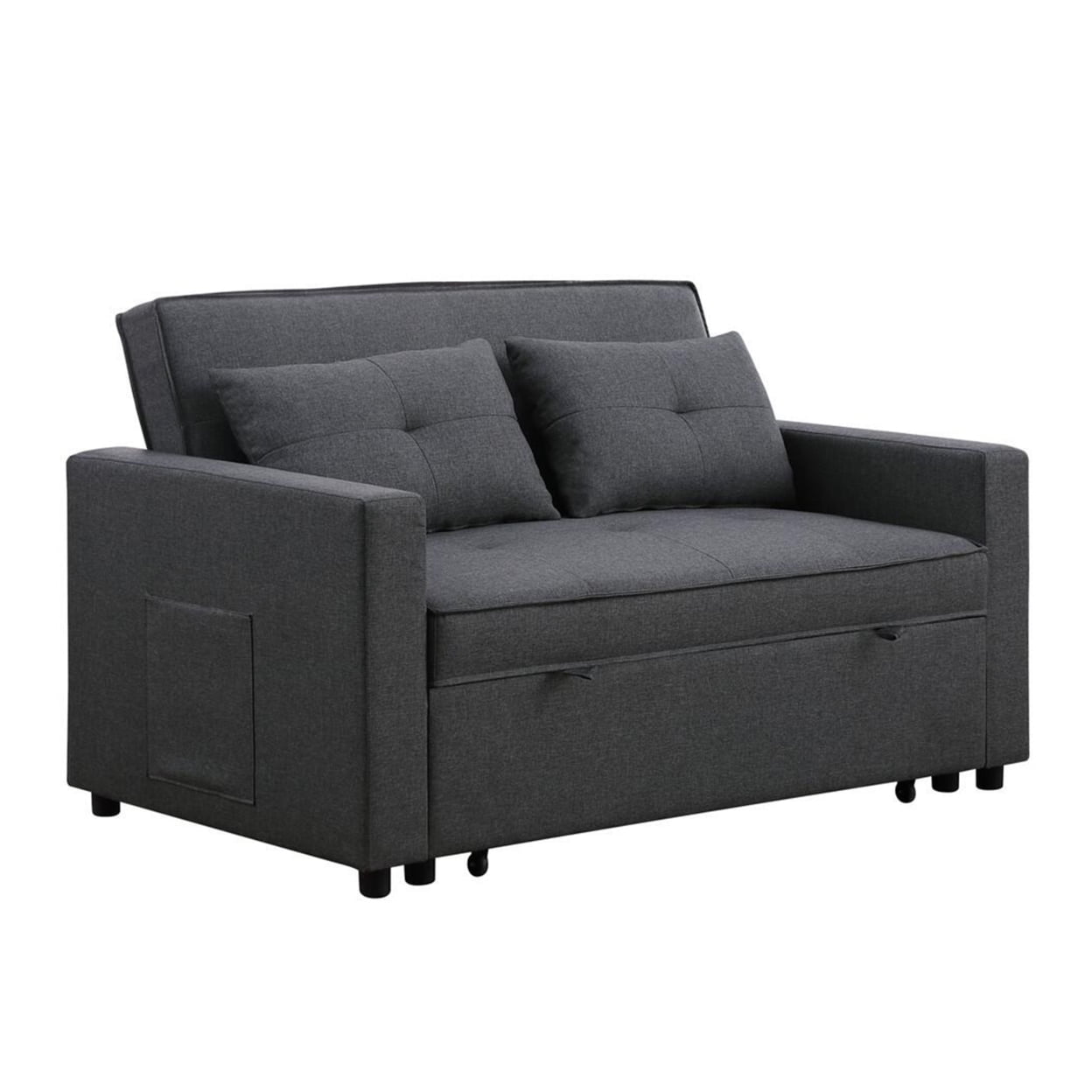 Vito 56 Inch Convertible Sleeper Loveseat with Side Pocket, Dark Gray ...