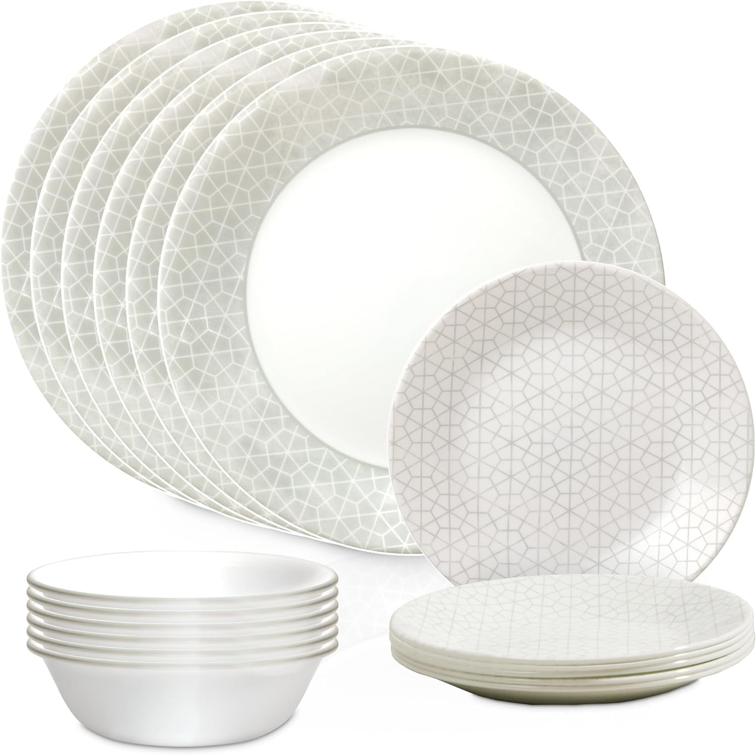 Vitrelle 18 Piece Glass Dinnerware Sets Service for 6, Triple Layer ...