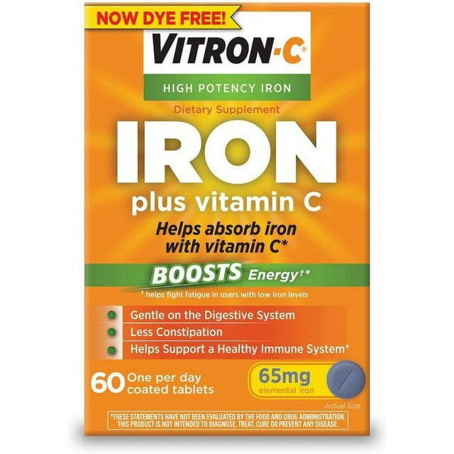 Vitron-C High Potency Iron Supplement with Vitamin C, 60 Coated Tablets ...