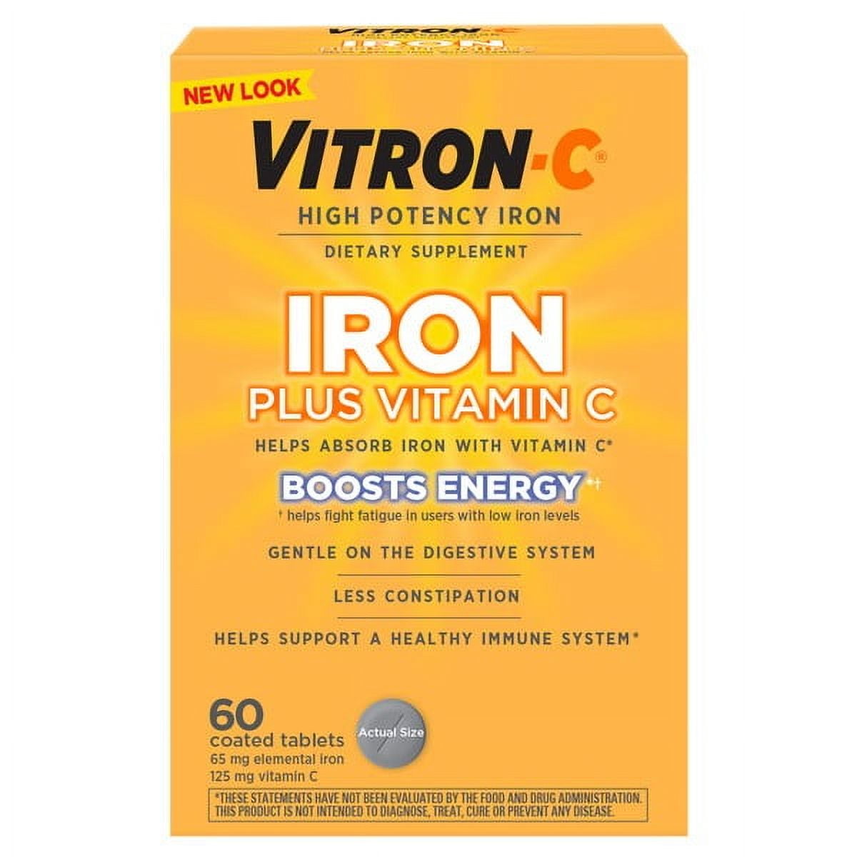 Vitron-C High Potency Iron Supplement with Immune Support, 125mg ...