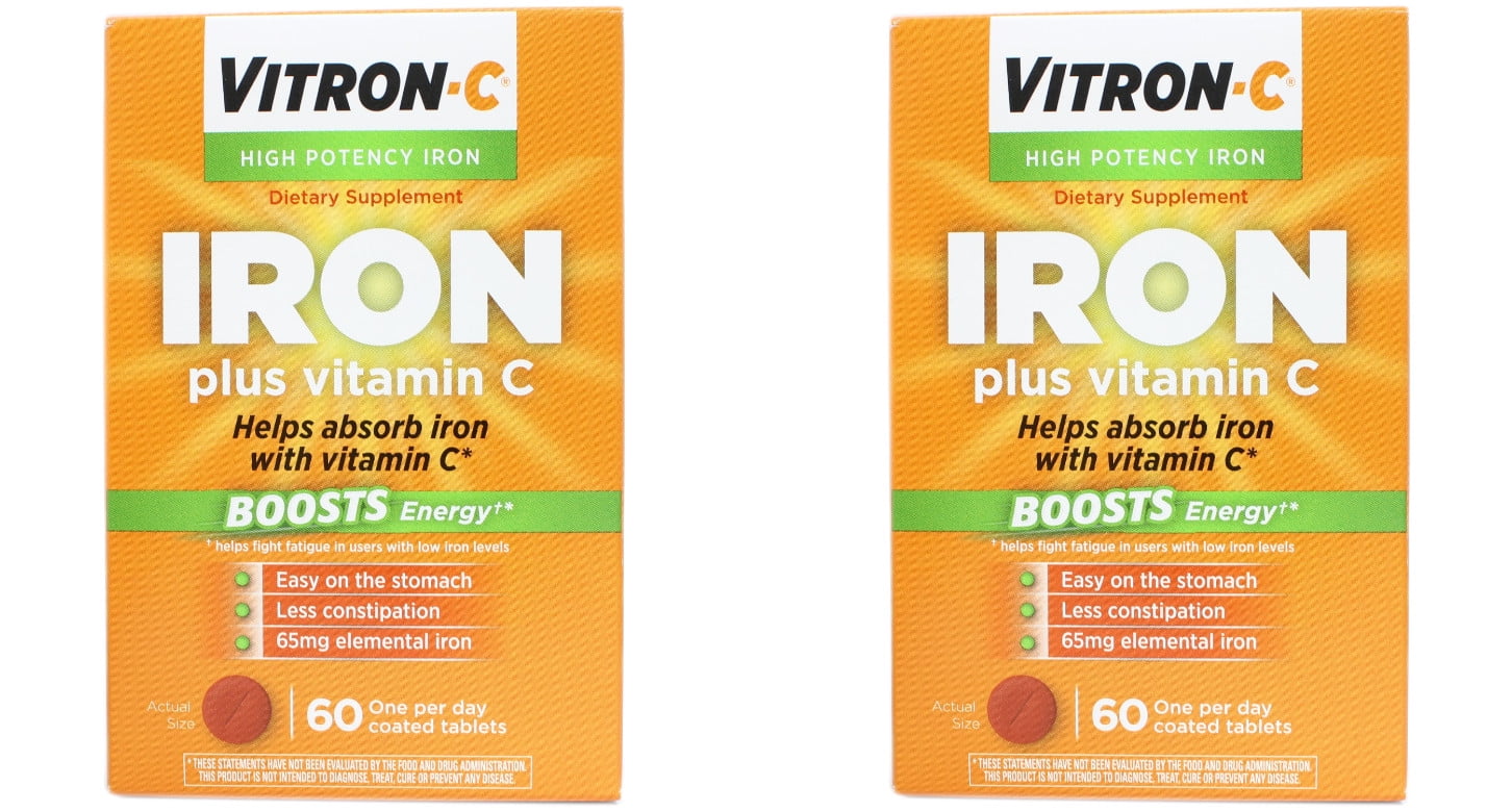 Vitron-C High Potency Iron Supplement, 125 mg Vitamin C, Dye Free ...