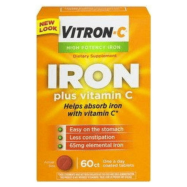 Vitron-C Iron Supplement with Vitamin C, 60 Ct, Energy Boost, Immune ...