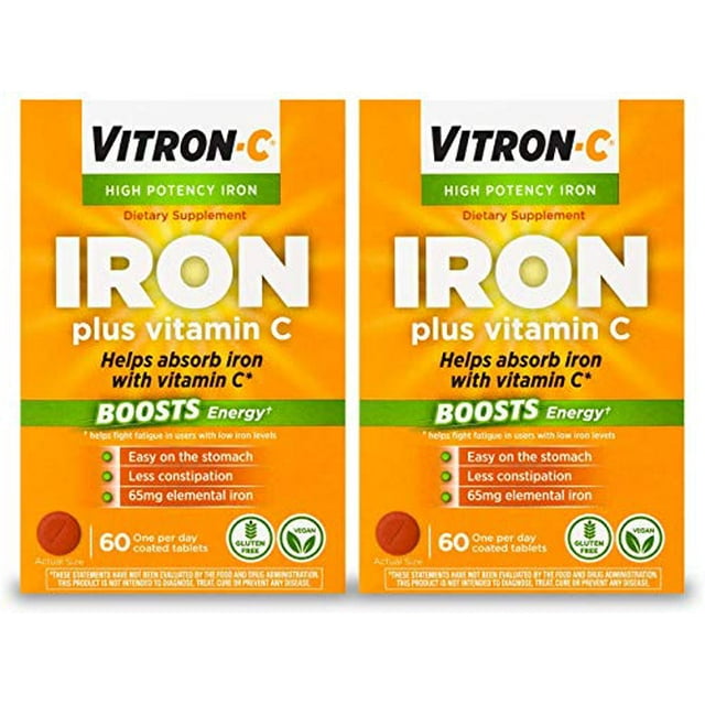 Vitron-C High Potency Iron Supplement with Vitamin C 125mg, 60 Count ...