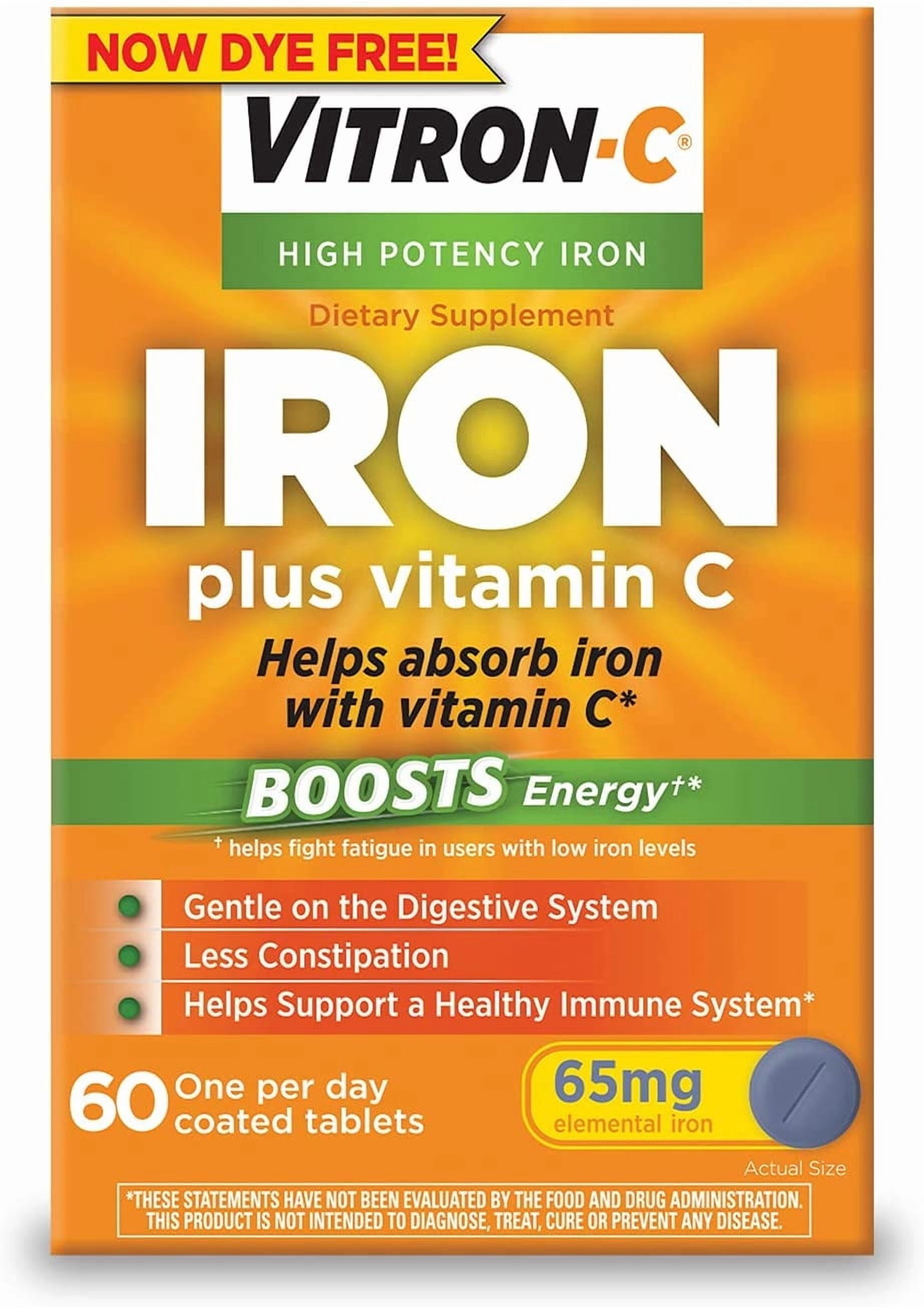 Vitron-C High Potency Iron Supplement with 125 mg Vitamin C, Dye Free ...