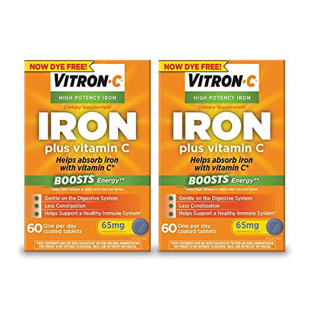 Vitron-C High Potency Iron Supplement with 125 mg Vitamin C, Orange, 60 ...