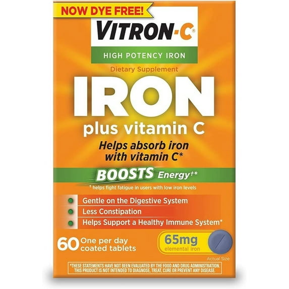 Vitron-C Iron Supplement Plus Vitamin C Coated Tablets 60 Count for ...
