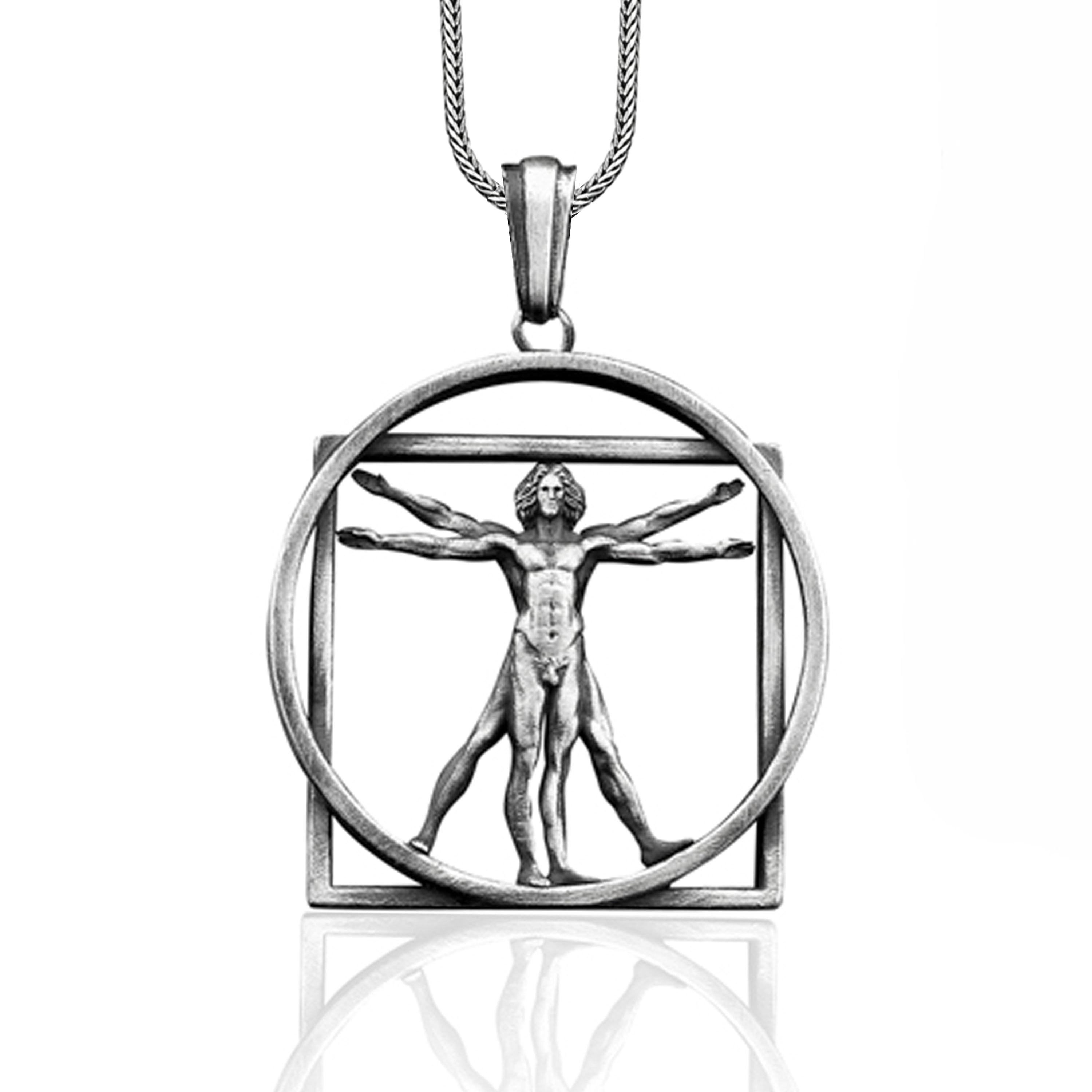 Vitruvian Man Handmade Silver Necklace, Da Vinci Renaissance Art Silver ...