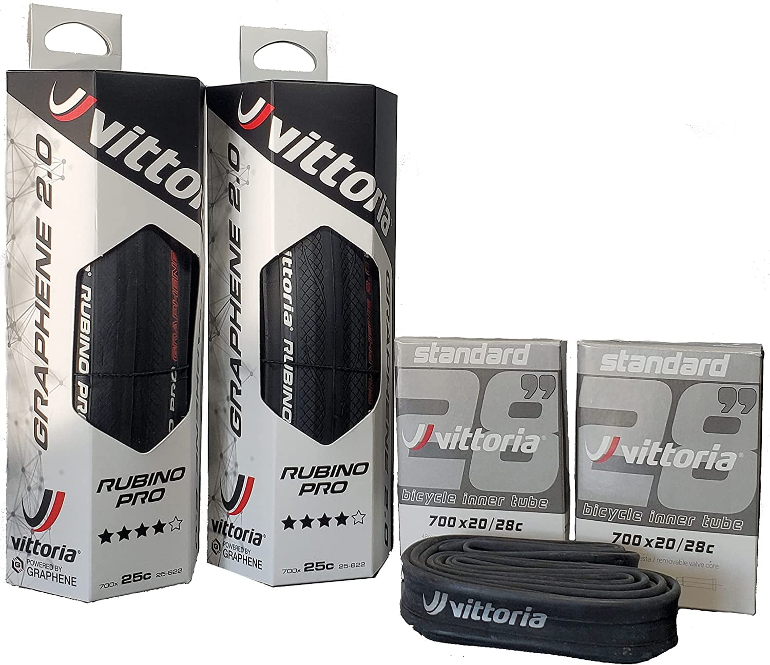 Vittoria Rubino Pro IV Graphene 2.0 Tire Set with Inner Tubes - Includes 2 Performance Road Bike ...