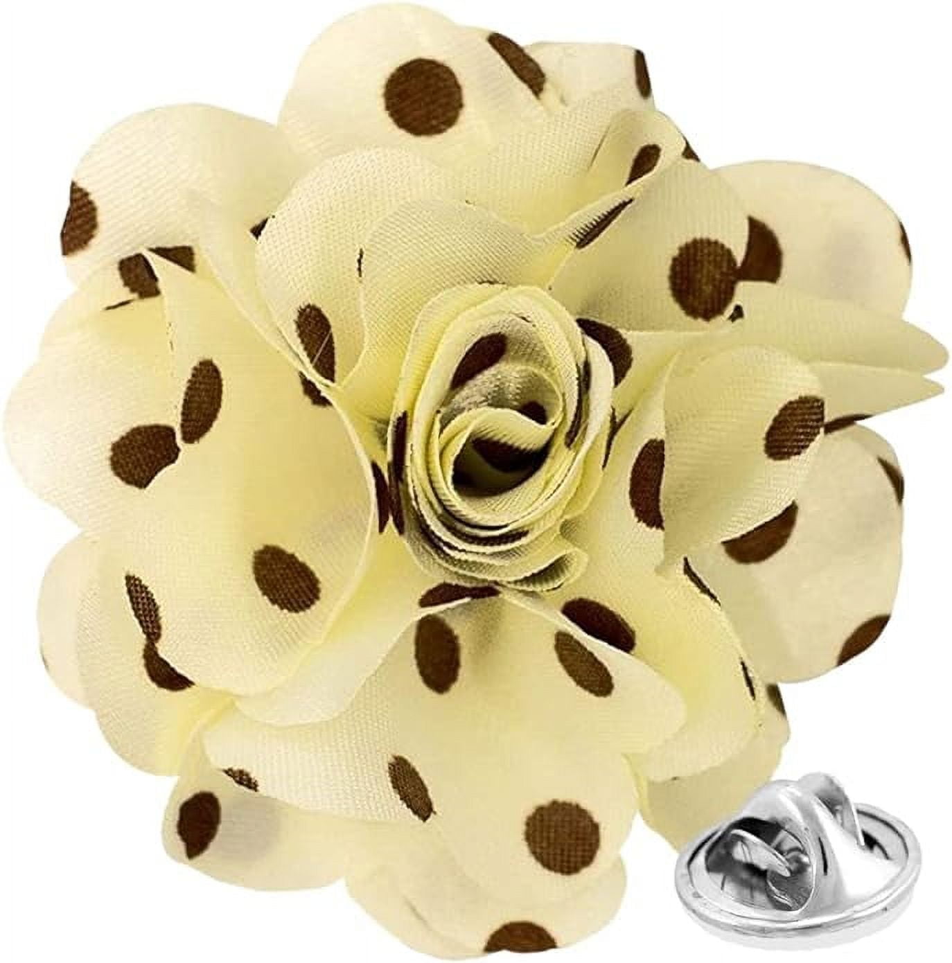 Vittorio Vico Flower Lapel Pin, Ivory and Brown Polka Dot, Stainless ...