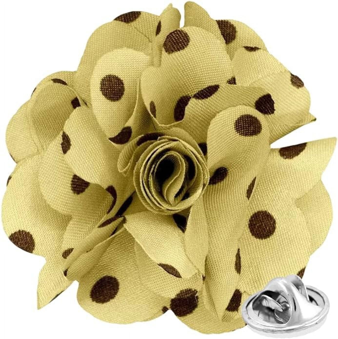 Vittorio Vico Flower Lapel Pin, Tan and Brown Polka Dot, Stainless ...