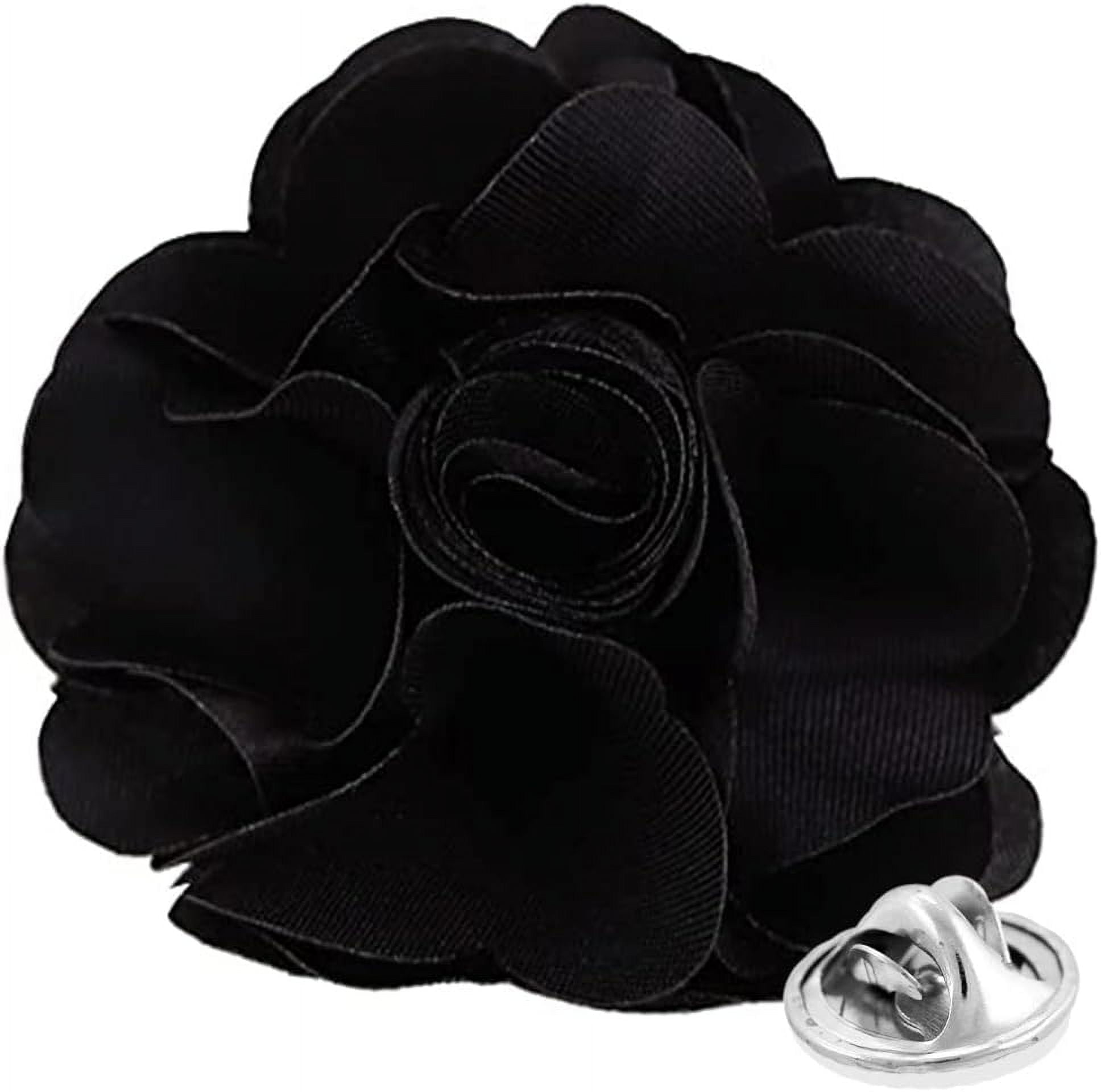 Vittorio Vico Formal Solid Flower Black Lapel Pin, Stainless Steel, 1 ...