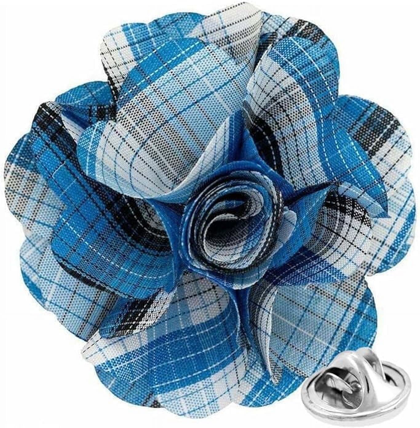 Vittorio Vico Men's Formal Metallic Silver Accent Plaid Flower Lapel ...